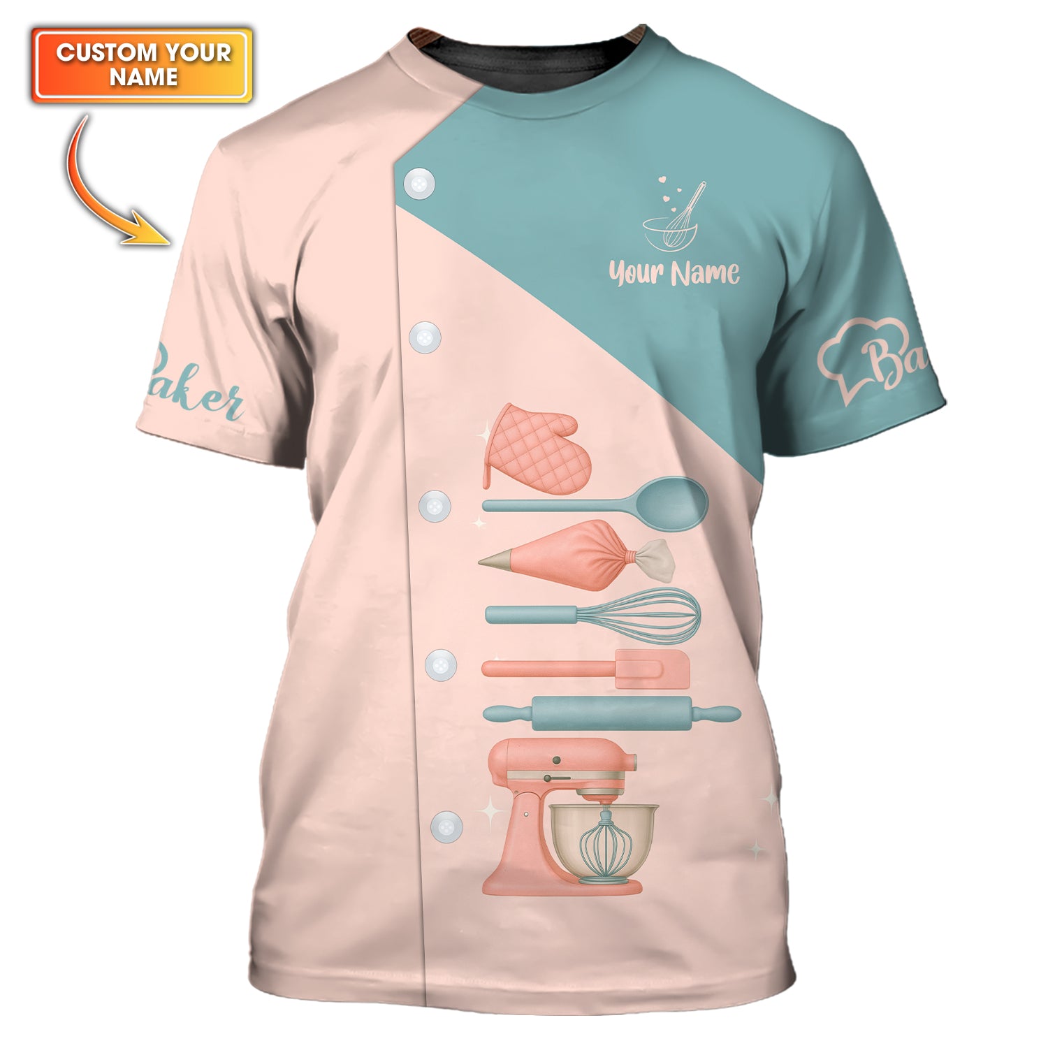 Custom Name Baker Uniform - Bakery Shirt With Baking Tools - Personali ...