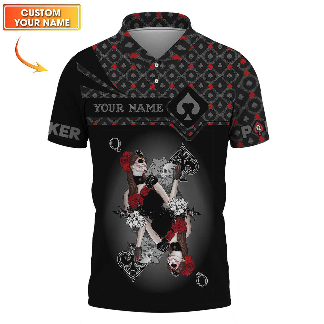 Men's Poker Shirt, Queen Of Spades Clothing Custom Name, Funny Poker T ...