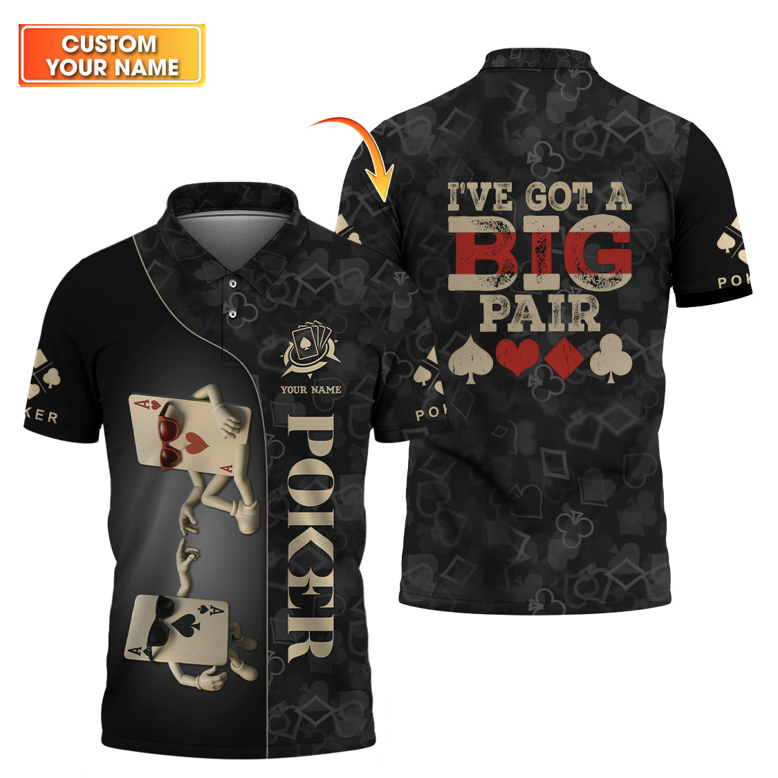 I've Got a Big Pair Custom Name Poker Shirt, Men's Poker Polos, Funny ...