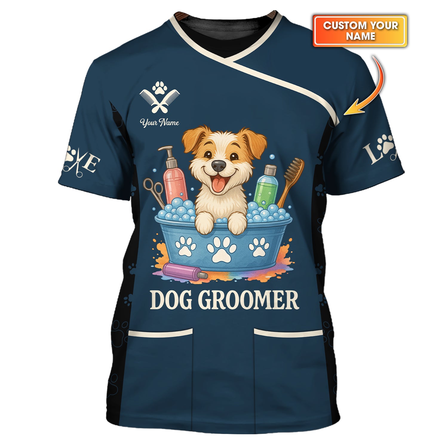 Dog Groomer Uniform, Custom Name Dog Grooming Shirt For Pet Salon, Cut ...