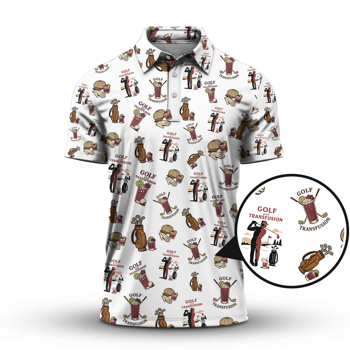 Transfusion Golf Shirt, Golf Transfusion Drink Pattern Polos, Men's Go ...