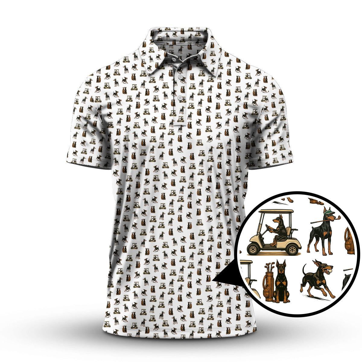 Doberman Pattern Golf Polos, Dog Golf Shirt For Golfers, Crazy Golf Sh ...