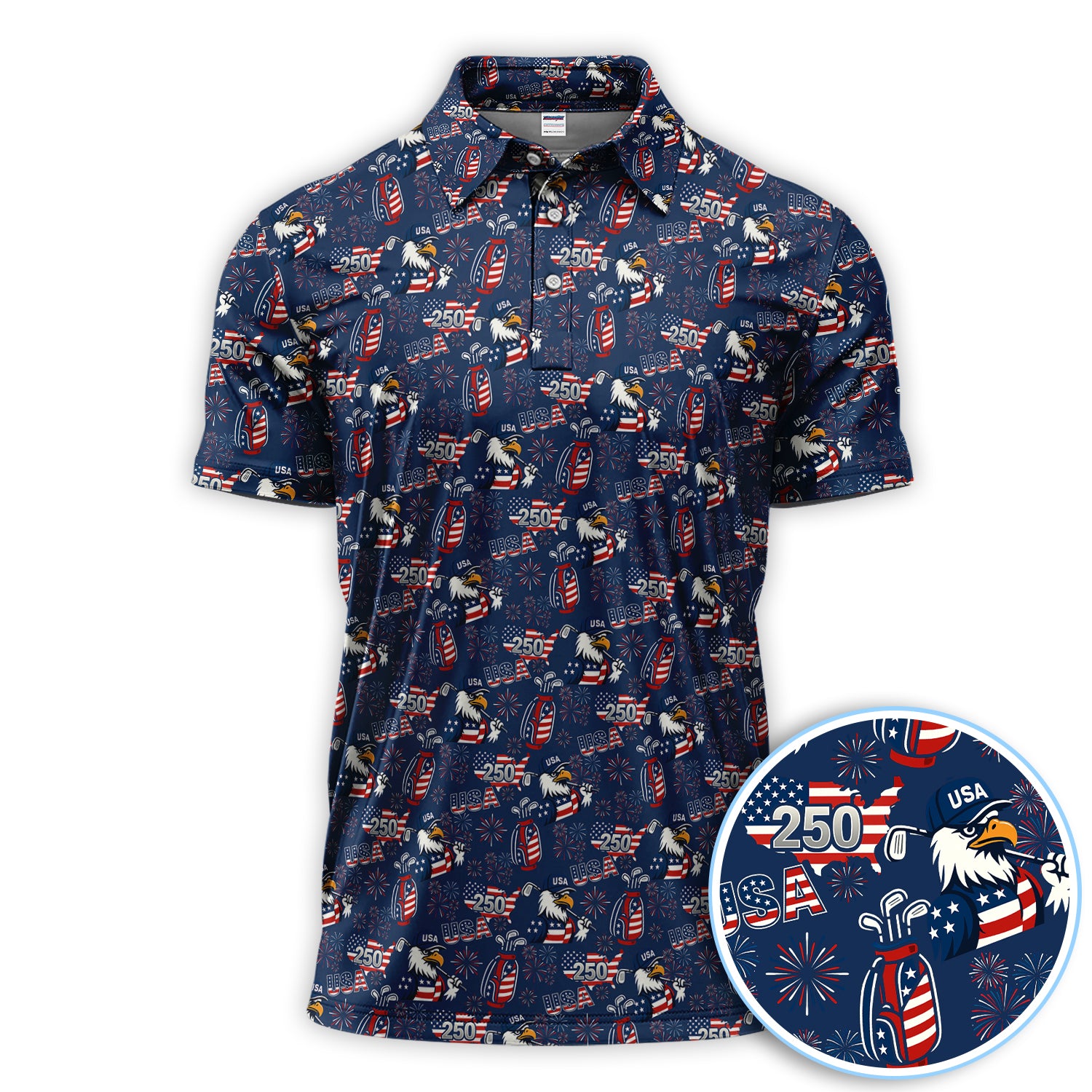 250 USA Birthday Pattern Golf Polos, Patriotic Bald Eagle American Fla ...