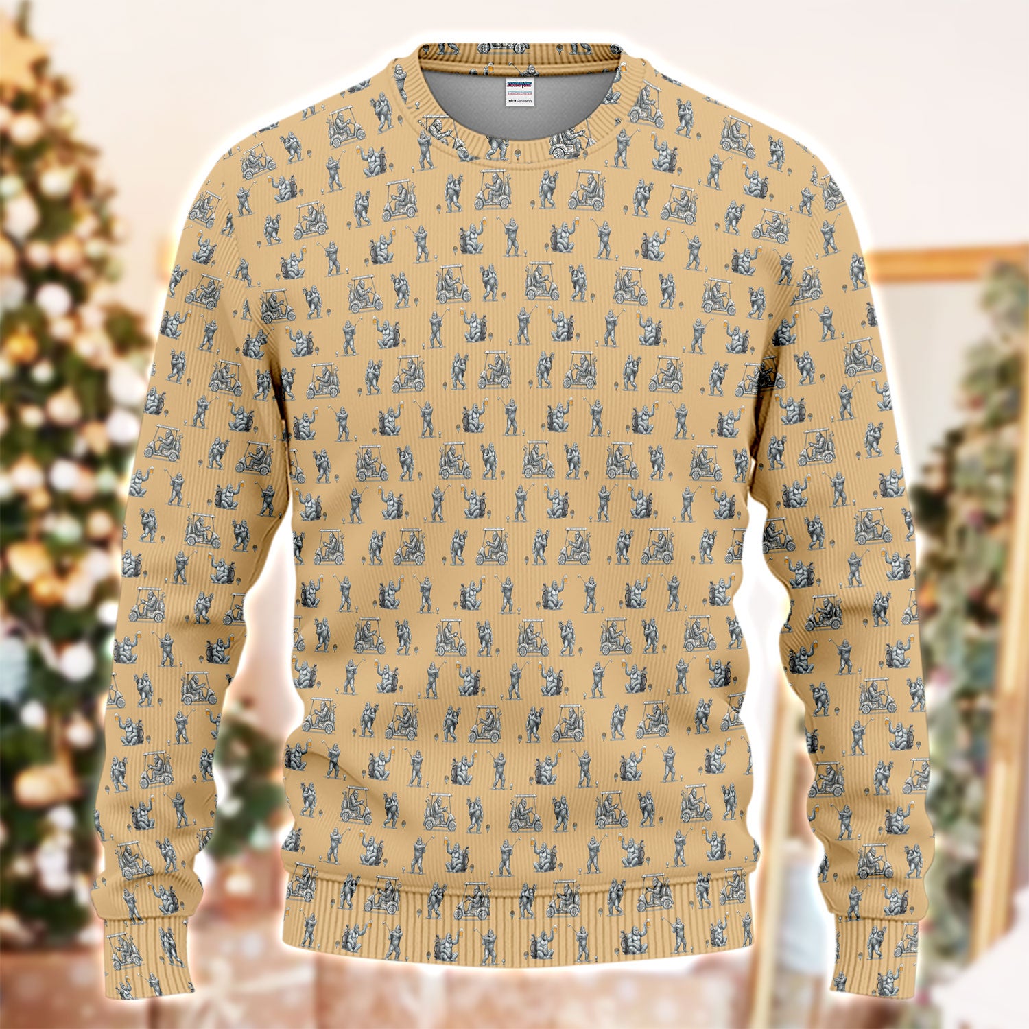 Funny Bigfoot Pattern Golf Ugly Sweater, Squatch Bigfoot Golf Sweater ...