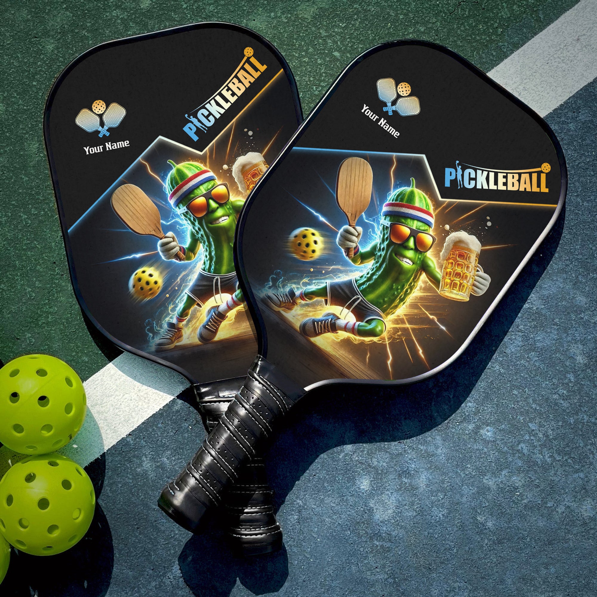 Custom Pickle-ball with Beer Rackets Set Funny, Pickleball Cover Custo ...